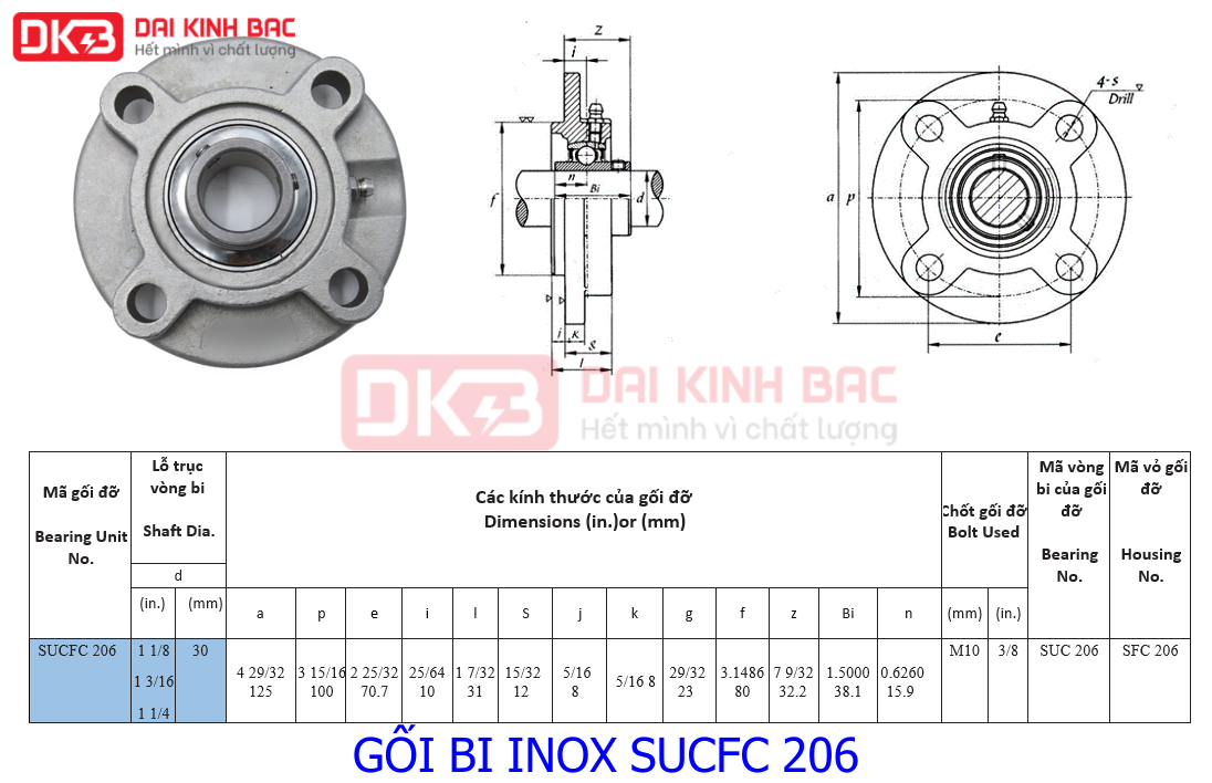 Gối Đỡ Inox SUCFC 206